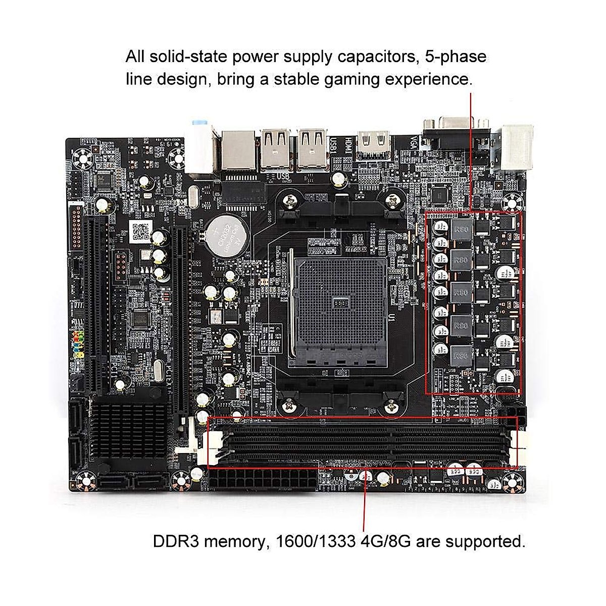for AMD DDR3 1333/1600/1866/2133MHz 4G/8G A88 Desktop Computer Motherboard,FM2/FM2+CPU Interface Mainboard,All Solid State 5-Phase Power Supply,HDMI Interface,Integrated Sound Card