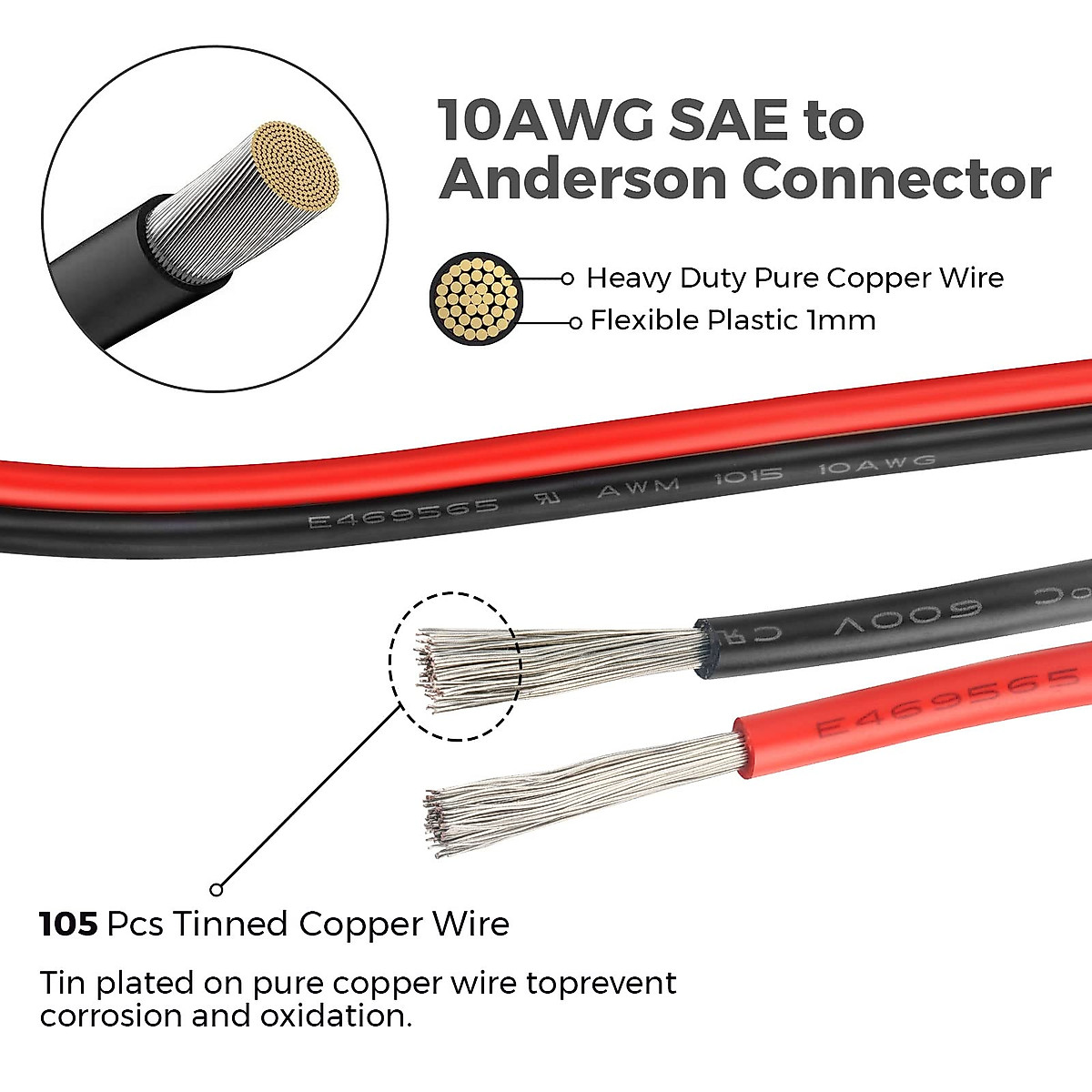 PAEKQ Solar Connector to SAE Extension Cable 10 AWG for Anderson Connector Port Goal Zero Yeti, Suaoki, Renogy, Jackery Portable Solar Generator Power Station-2Ft
