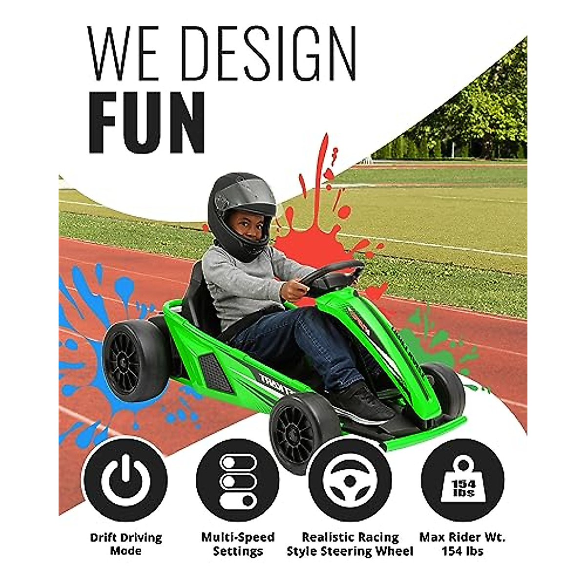 Hyper 24V Ride-On Electric Go Kart for Kids 8-14 Years, 3-Speed Setting with Drift Kart Mode, Foot Accelerated Pedal, Up to 9MPH Speed, 154 Lbs Max Weight, Ergonomic Seat & Sturdy Steel Frame, Green