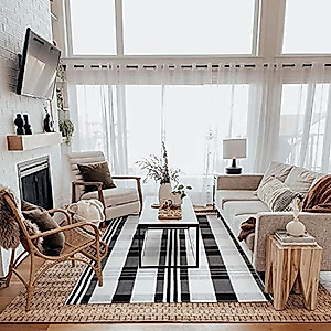 Buffalo Plaid Outdoor Rug Doormat 3'x5' Cotton Woven Black and White Checkered Rugs Machine Washable Stripe Area Rug Indoor Outdoor Carpet Layered Door Mats for Farmhouse Living Room Porch Bedroom