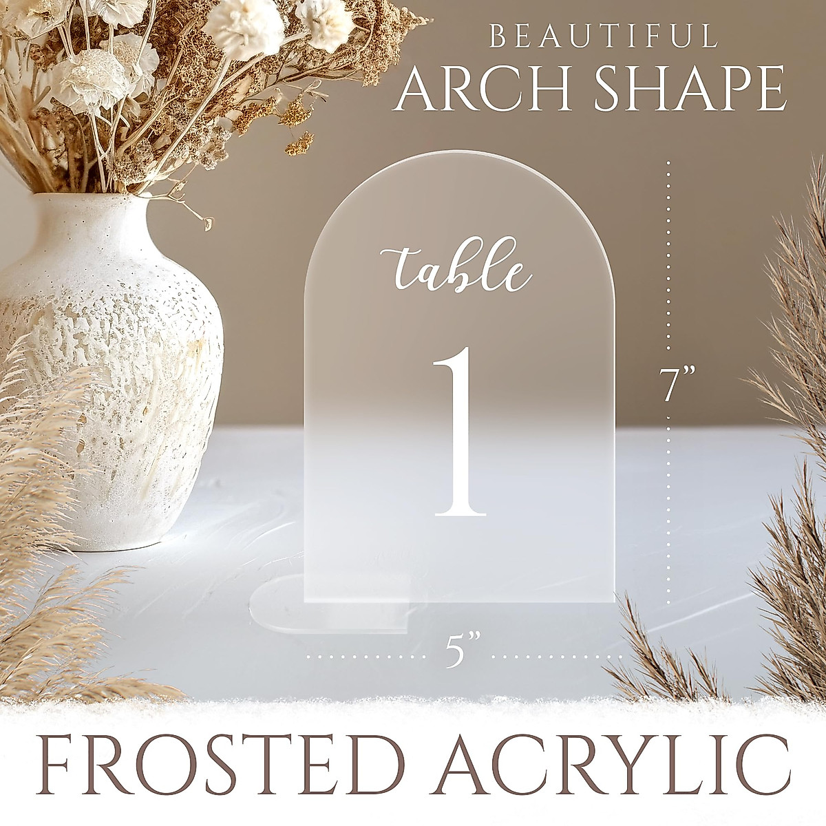 17 Pieces Wedding Table Numbers with Stands, Table Numbers 1-15 with Head Table and Gift Table, 5x7 Inch Frosted Arch Acrylic Table Numbers with White Letters, Table Numbers for Wedding Reception