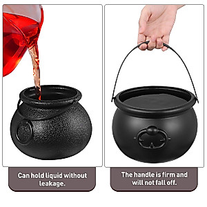 7Pack Halloween Cauldron with Handle Black Cauldron Candy Bucket Candy Kettle for Halloween St Patrick Day Party Decoration attached 6PCS Eyeballs