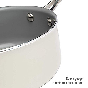 Goodful Ceramic Nonstick Cooking Set, Titanium-Reinforced Premium Non-Stick Coating, Dishwasher Safe Pots and Pans, Tempered Glass Steam Vented Lids, Stainless Steel Handles, 12-Piece, Cream