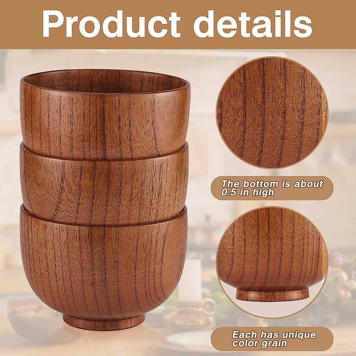 12 Pcs Small Wooden Bowls Jujube Wooden Bowls Wood Japanese Bowls for Sauce Soup Salad Rice Food Serving Decorations 8 Oz, 3.74 x 2.56 Inch