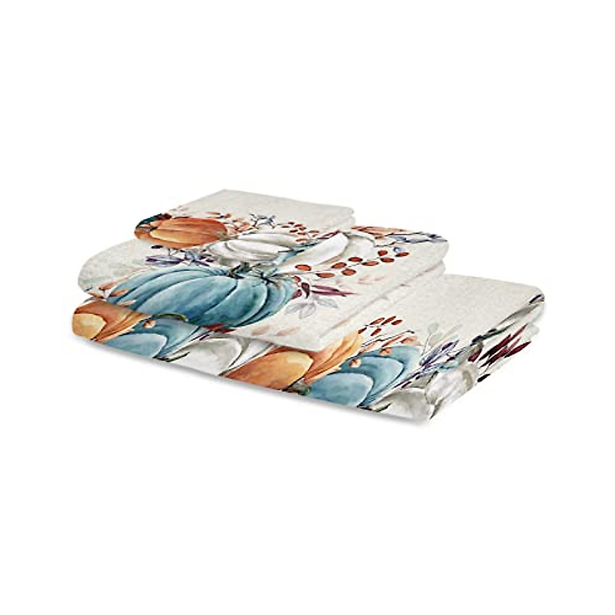 Fall Burlap Bathroom Towel Set,Microfiber Bath Kitchen Beach Hand Dish Towels Set,Quick Dry Luxury Soft Decorative Towels+Set Clearance Bulk Decor(3-PC) Teal Orange White Pumpkin Eucalyptus Leaves