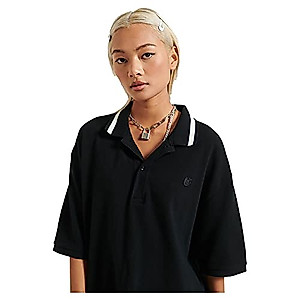 Superdry Mens Organic Cotton Unisex Surplus Polo T-Shirt, Oversized Fit Black Size L/XL