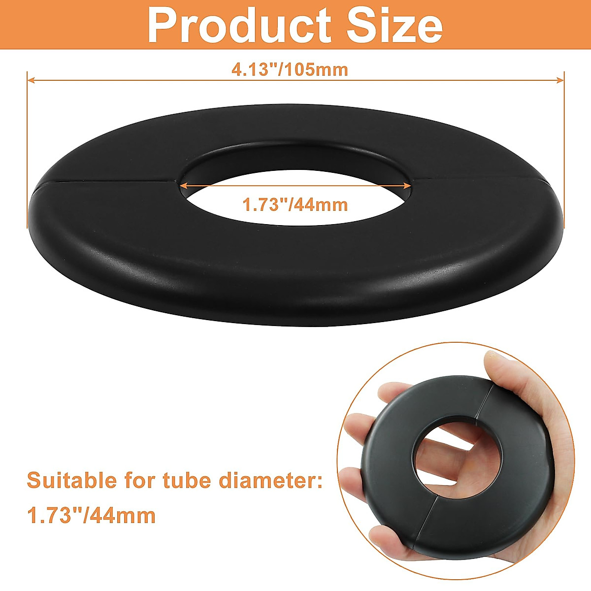 BokWin 2 Pcs Round Wall Split Flange Cover Escutcheon Plate Self-Adhesive Split Pipe Flange for 1.73 Inch/44mm Dia Pipe (Black)