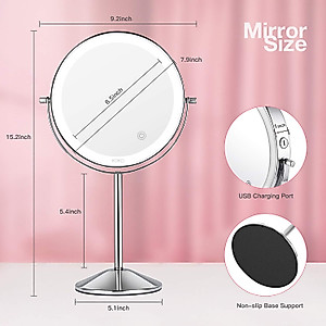 KDKD Lighted Makeup Mirror 7X Magnifying Swivel Vanity Mirror with 72 LED Lights 3 Color Modes, 8 Inch Round Tabletop Standing Polished Chrome Finished Cosmetic Mirror Rechargeable.