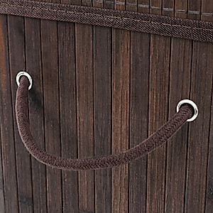 SONGMICS Bamboo Laundry Hamper Storage Basket Foldable Dirty Clothes Hamper with Lid Handles and Removable Liner Rectangular Dark Brown ULCB10B