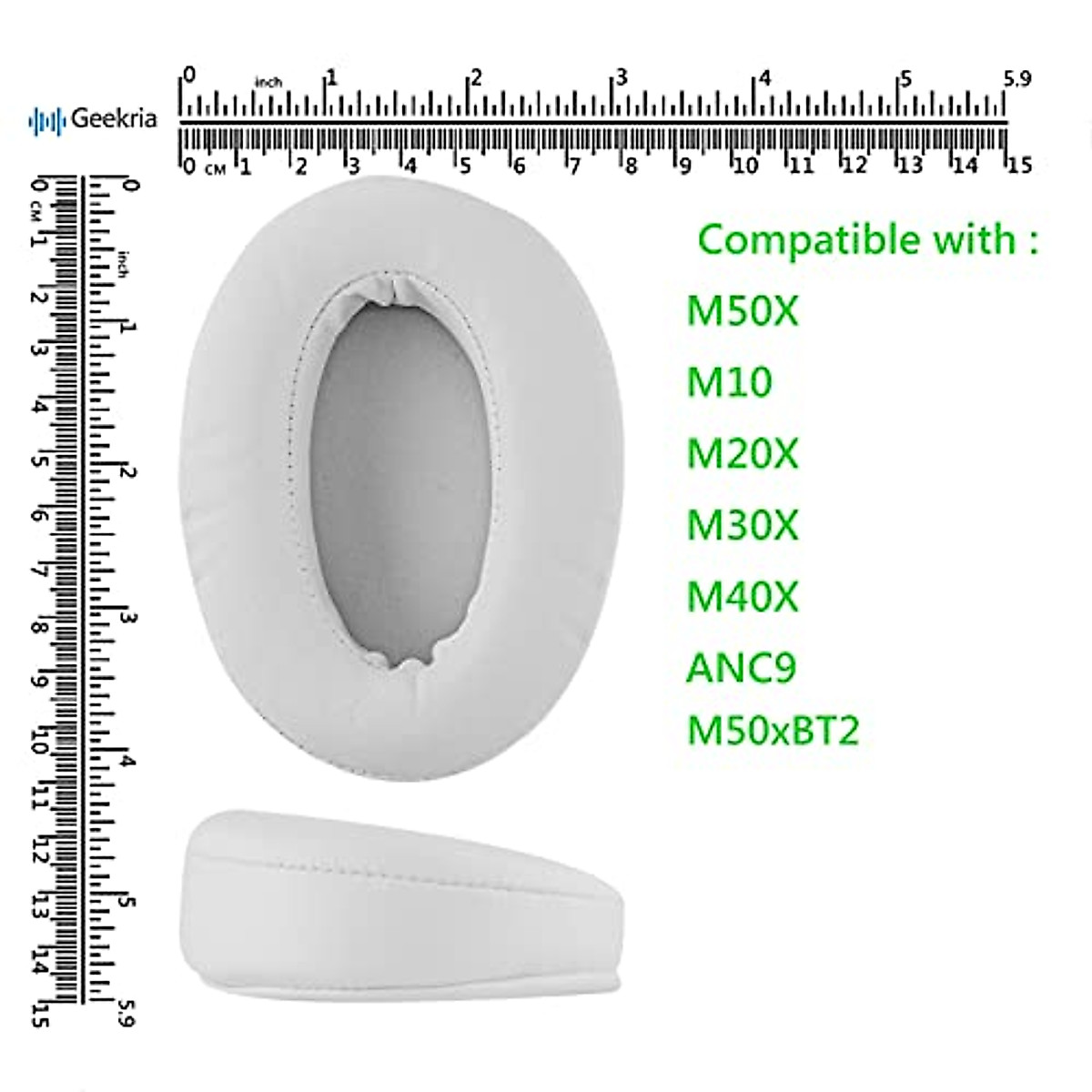 Geekria PRO Extra Thick Replacement Ear Pads for Audio-Technica ATH-M50X, M50xBT2, M60X, M40X, M30X, M20X, M10, ATH-ANC9 Headphones Earpads, Headset Ear Cushion Repair Parts (White)