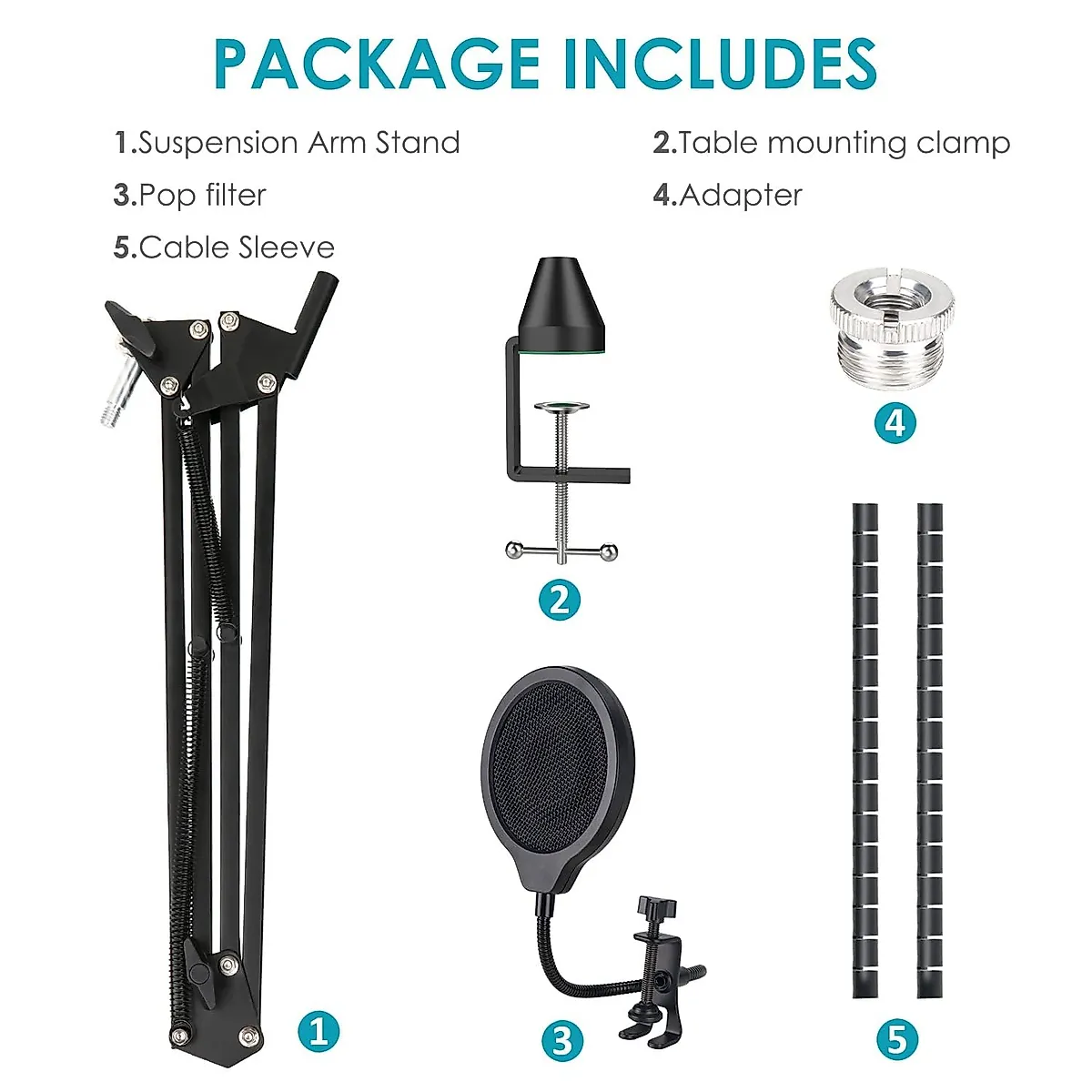 YOUSHARES Upgraded Quadcast Mic Stand with Pop Filter - Scissor Mic Boom Arm and 3 Layers Windscreen Compatible with HyperX Quadcast S Microphone to Improve Sound Quality