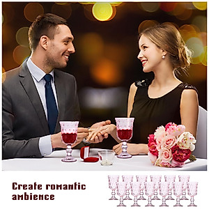 12 Packs Glass Goblet Set, Pink Wine Glasses Glassware Goblet, 7 oz Drinking Glasses Water Goblets Vintage Drinking Glassware Embossed Wine Glass Solid Color Glass Goblet for Wedding Party Restaurant