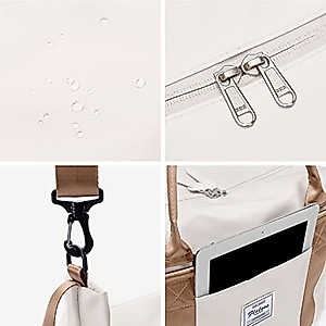 Travel Duffel Bag for Women, Sports Tote Gym Bag, Shoulder Weekender Overnight Bag with Wet Pocket & Trolley Sleeve,Light Beige & Brown