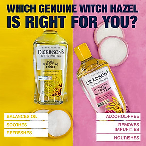 Dickinson's Enhanced Witch Hazel Hydrating Toner with Rosewater, Alcohol Free, 98% Natural Formula, 16 Fl Oz (Pack of 1)