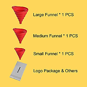 Snowyee Funnels for Filling Bottles, Collapsible Wide Mouth Water Bottle Kitchen Silicone Funnel (3 in 1 Set/Red)