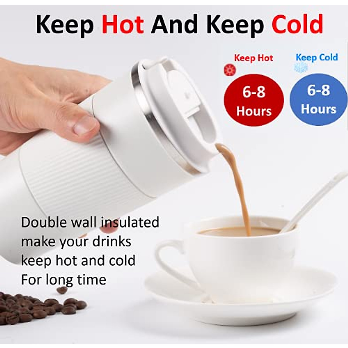 17oz. Coffee Travel thermos ,Stainless Steel Travel Mug&Tumbler Vacuum Insulated Cup(White)