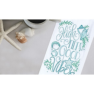 2 Coastal Dish Towels - Beach Kitchen Towels with Sayings | Ocean, Tropical, Seashell Theme Flour Sack Towel Set | Sea Life Towels for Dishes, Hand, Lake House, Beach House Decor with Recipe Card