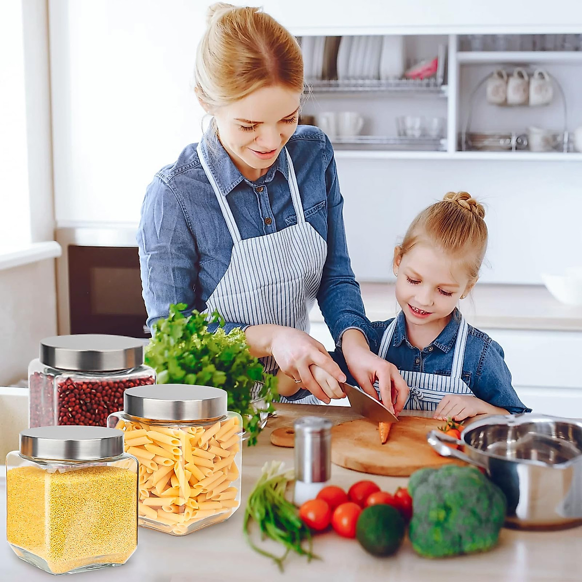 Wide Mouth Glass Mason Jars 48 oz, [4 Pack] Canning Jars with Airtight Lids, Food Storage Containers for Overnight Oats, Jam, Jelly, Honey, Beans, Spice, Coffee Kitchen Pantry