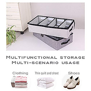 AARAINBOW 2 Packs Foldable Under Bed Clothes Organizer with Lids, Underbed Storage Container with Adjustable Dividers, UnderBed Storage Bins with Handles and Clear Window (Gray+Light Gray)