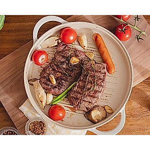 FIKA Kitchen Nonstick 10-Inch BBQ Grill Pan, Griddle with Handle, Healthy Cooking Frying Barbeque Skillet, Induction Compatible Cookware, Oven Safe, Made in Korea (10" Round)