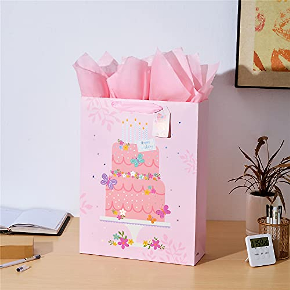 SUNCOLOR 2 Pack 16" Extra Large Gift Bags with Tissue Paper for Girls Birthday Party Bags