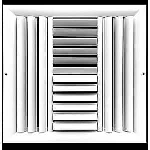8"w X 8"h 4-Way Aluminum Curved Blade Adjustable Air Supply HVAC Diffuser - Full Control Vertical/Horizontal Airflow Direction - Vent Duct Cover [Outer Dimensions: 9.65"w X 9.65"h]