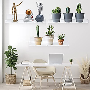 Tuanse 8 Pack Acrylic Floating Shelves 12 Inch Floating Wall Mounted Shelves Clear Invisible Wall Ledge Shelf Acrylic Bookshelf Display Shelves for Room Home Bathroom