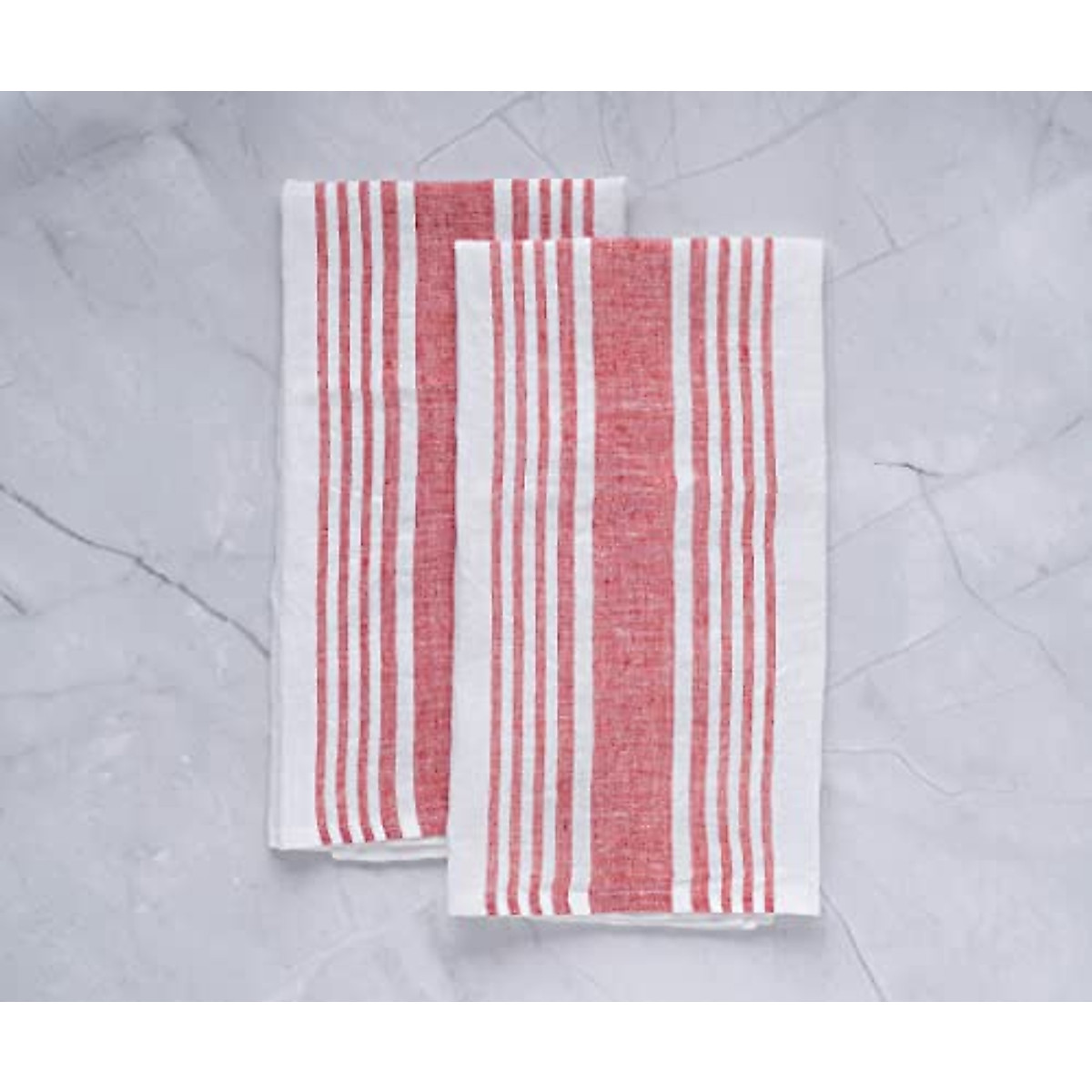 Red Hand Towels, Linen Kitchen Towel, French Tea Towel 100% Pure Linen, Bar Towels, Red Dishtowels, French Towels, Red Striped Dish Towels, Linen Bar Towels, Set of 2 18 X 28, Grain Sack Towels