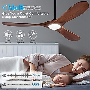 XBIBI 42 Inch Ceiling Fans with Lights and Remote,Wood Ceiling Fan with Lights,Modern Ceiling Fan Light with 3 Blade,6 Speed DC Motor Indoor Outdoor Ceiling Fan for Patio,Living Room,Bedroom