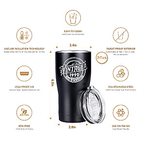 Larura Vintage 1992 Tumbler - 30th Birthday Gifts for Men Women - Insulated Stainless Steel Tumblers - 30 Year Old Birthday Gifts for Men Women - 30th Party Decorations for Him or Her (Black, 20 oz)