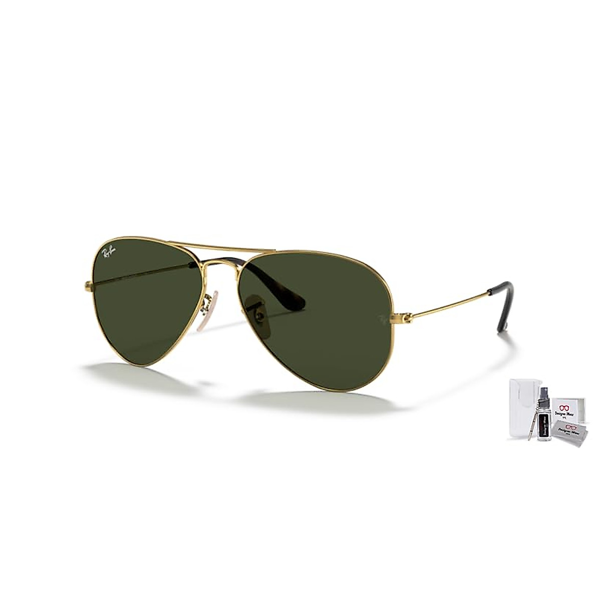 Ray-Ban RB3025 Aviator Large Metal Non-Polarized Sunglasses For Men For Women Gold/Green + BUNDLE with Designer iWear Eyewear Kit