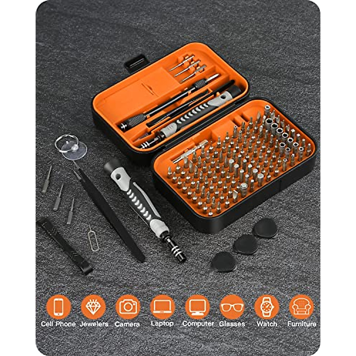 RARTOP Upgraded Precision Screwdriver Set, 130 in 1 with 120 bits Repair Tool Kit, Magnetic Screwdriver Set with mini built-in box for Electronics iPhone Jewelers Game Console Passion Orange
