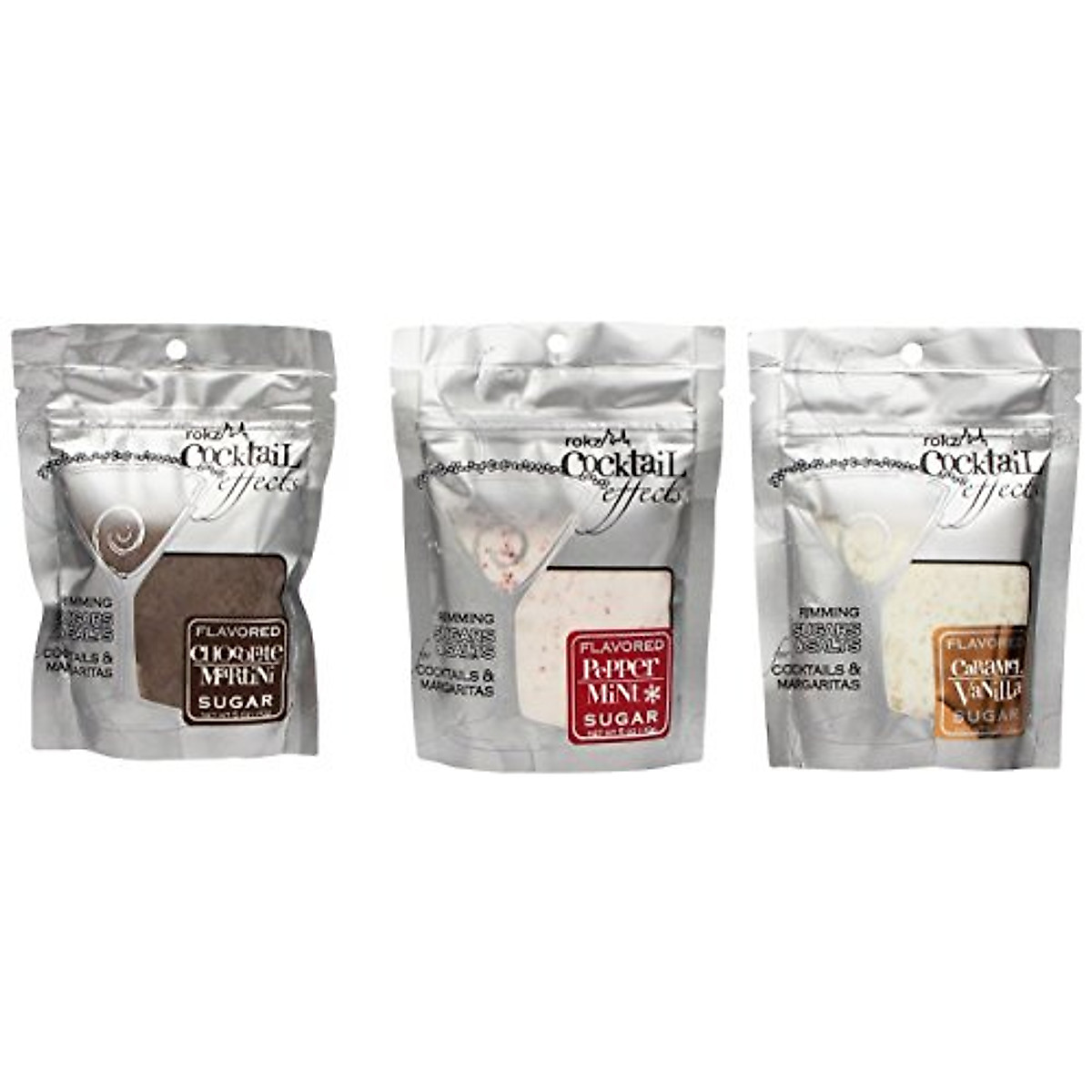 rokz Winter Cocktail Sugars - drink rimmers in Peppermint, Chocolate & Caramel Vanilla, 3 pk