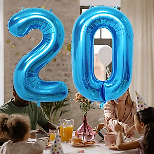 QWEQWE Blue Number 36 Balloons 40" Foil Number Balloon 36th Birthday Balloons Digit 36 Helium Big Balloons for Birthday Party Decorations Wedding Bachelorette Bridal Shower, Blue Number 36 (2Pcs)