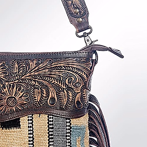 American Darling Large Crossbody Hand Carved Leather Fringe Purse for Women Western Handbags Purses Clutch Shoulder Bags (DISC-ADBGZ364)