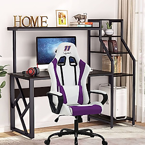 Gaming Chair High Back Office Chair Racing Computer Chair Task PU Desk Chair Ergonomic Swivel Rolling Chair with Lumbar Support for Adults (D11, Purple)