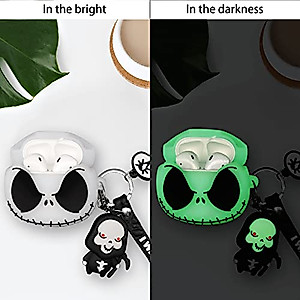 MOLOSLEEVE Compatible with Airpods Case Cover with Keychain, Halloween Luminous Skull for Airpods 2nd & 1st Generation Cases, Soft Silicone Cute Funny Anime Case for Apple Airpods 2/1
