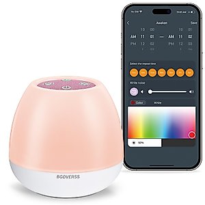 BGOVERSS White Noise Machine for Baby Kids Adults, Sleep Sound Machine with 20 Adjustable Volume & 14 Soothing Stereo Sounds, 5 Timer & Memory Function, Adjustable Night Light for Sleeping