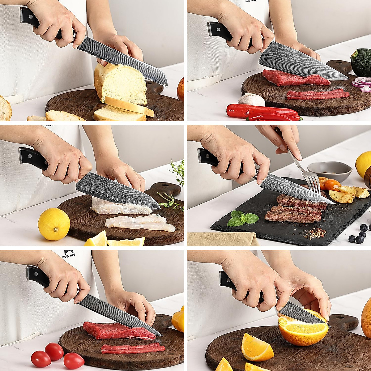 NANFANG BROTHERS Knife Set, 9 Pieces Damascus Kitchen Knife Set with Block, ABS Ergonomic Handle for Chef Knife Set, Knife Sharpener and Kitchen Shears, Knife Block Set