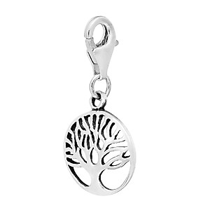 AeraVida Mini 'Tree of Life' Lobster Clasp .925 Sterling Silver Pendant | DIY Tree of Life Pendant for Fashion Accessory | Round Pendant for Women