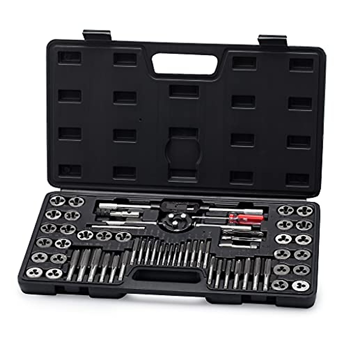 Segomo Tools 60 Piece Metric & SAE Threading Tap & Die Tool Set with Storage Case | Rethreading Kit | Tap Set | Tap and Die Kit | Tap and Die Set Metric and Standard - TD60MMSAE