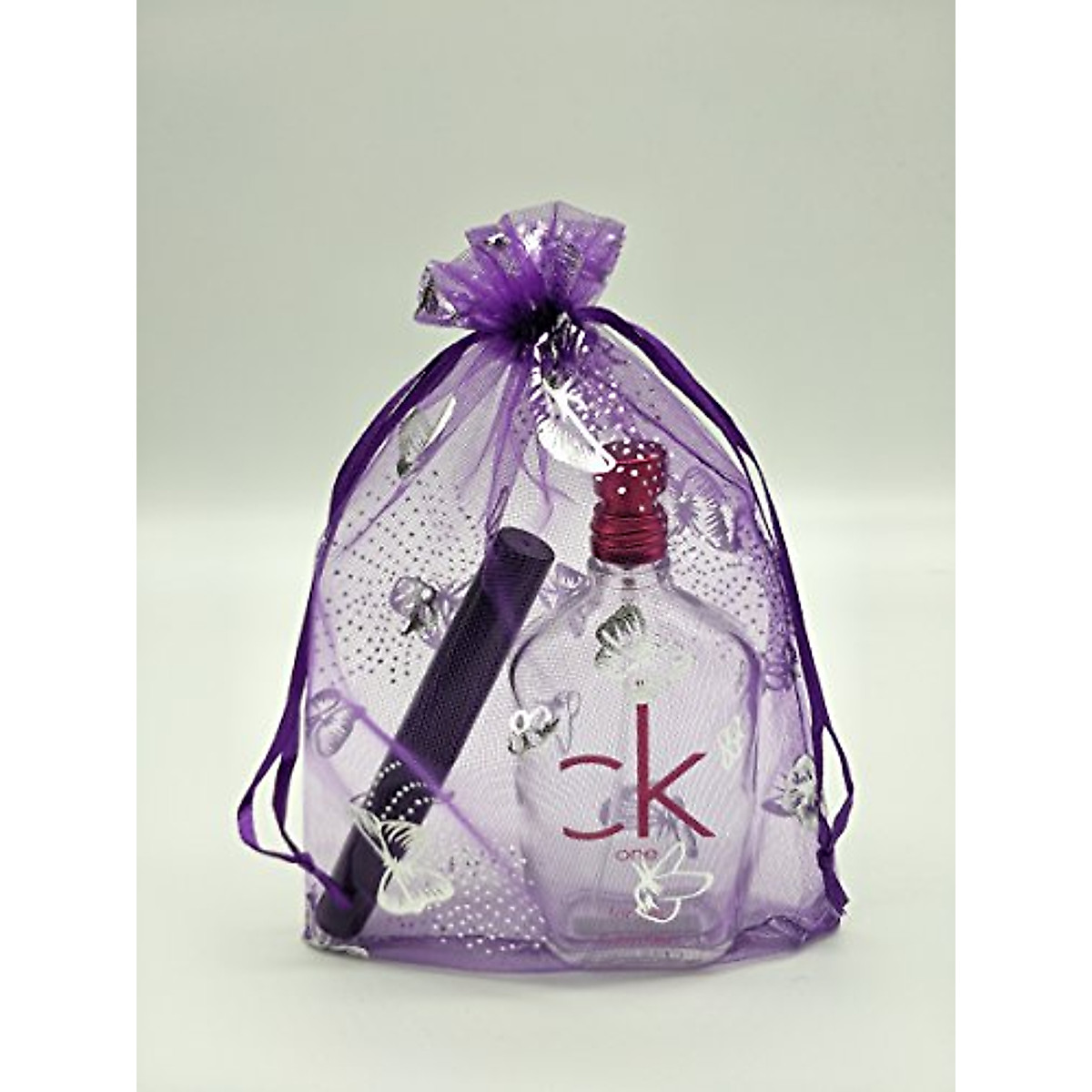 Ankirol 100pcs Sheer Organza Favor Bags Purple Butterfly Print for Wedding Bags Samples Display Drawstring Pouches (5x7)