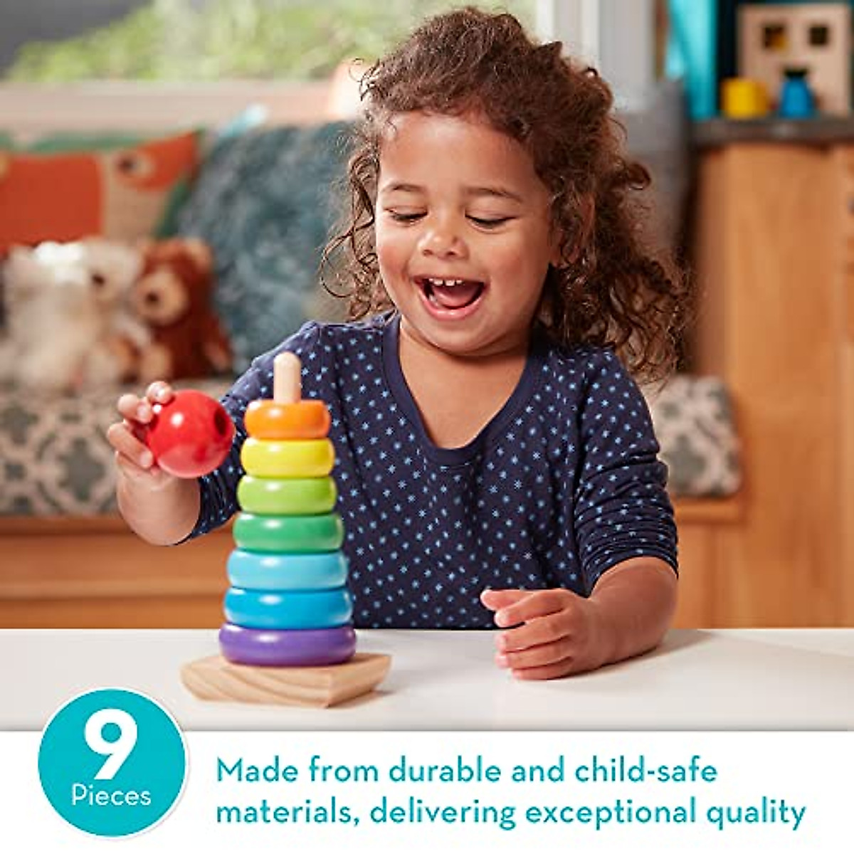 Melissa & Doug Rainbow Stacker Wooden Ring Educational Toy - Wooden Rainbow Stacking Rings Baby Toy, Stacker Toys For Infants And Toddlers