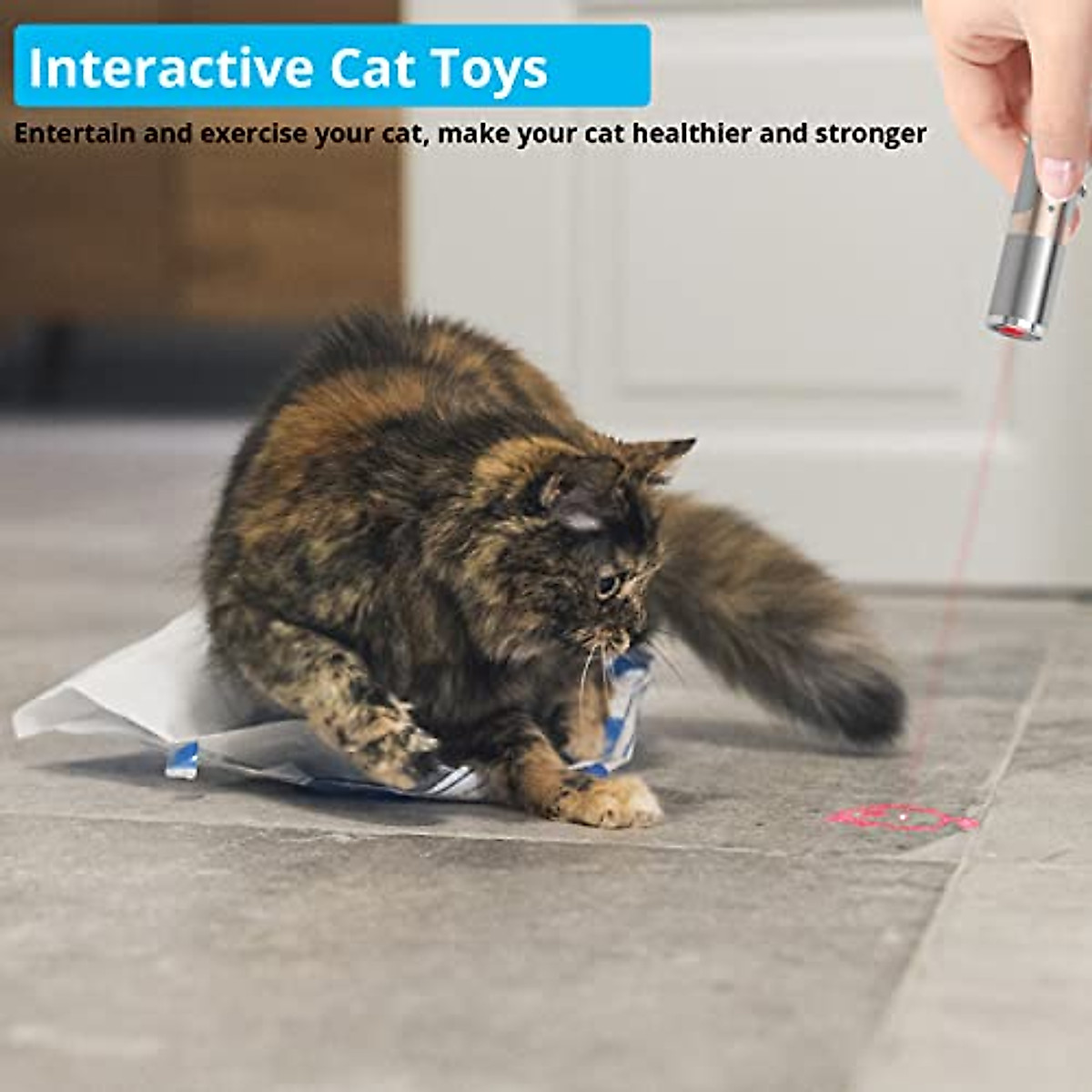 EAWONGEE Cat Interactive Toys for Indoor Cats Dogs, Multi-Mode Pet Kitten Red Light Pen Toys, USB Rechargeable Cat Mouse Toys Wand Light for Outdoor Cat Playing Training Chasing