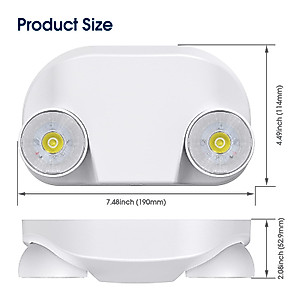 SASELUX Led Emergency Light with Remote Capable, Adjustable LED Lamp Heads Exit Lighting, Backup Battery White Emergency Lights, 120V-277V Dual Voltage, UL Certified (6 Pack)