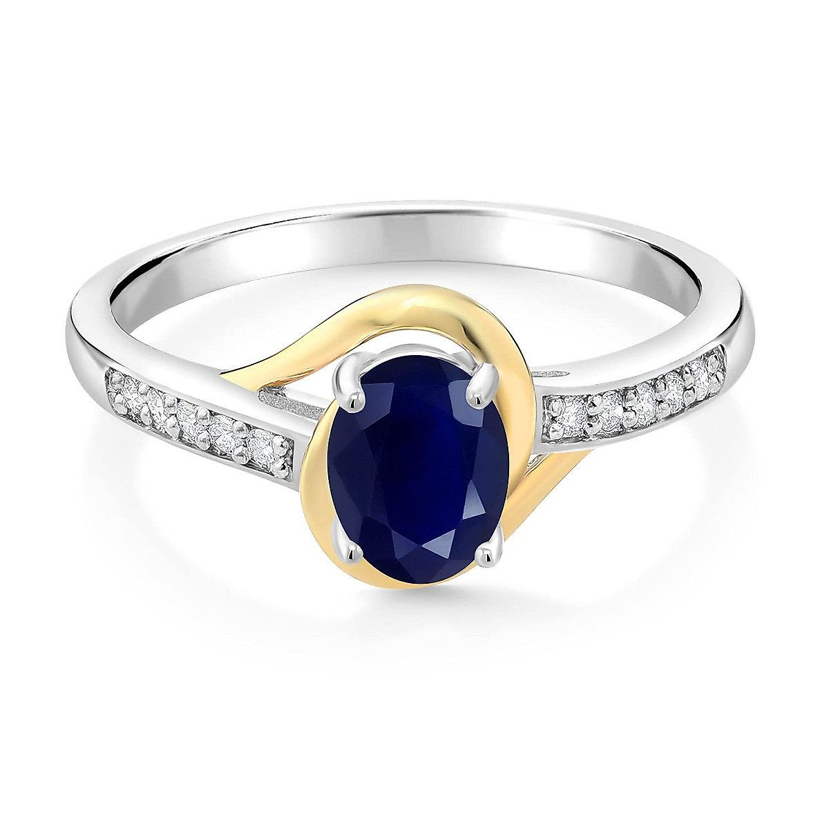 Gem Stone King 10K Yellow Gold and 925 Sterling 7X5MM Oval Gemstone Birthstone and White Lab Grown Diamond Engagement Ring | Wedding Anniversary Promise Ring for Women