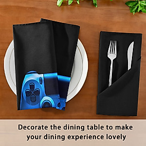 Oyihfvs Video Game Joystick Gamepad in Blue Neon Lights Isolated on Black Cloth Napkin Set of 1,Dinner Napkins Reusable Table Napkin Washable Polyester Fabric for Cocktail Party Holiday Wedding Home