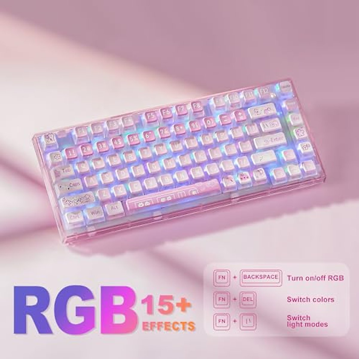 YUNZII X75 PRO 82 Key Wireless Hot Swappable Mechanical Gaming Keyboard with Transparent Keycaps,BT5.0/2.4G/USB-C, Gasket Mount Keyboard,for Windows/Mac (Crystal White Switch, Wireless-Pink)