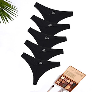 Jaywan Seamless Thongs for Women High Waist Thong Underwear Smooth Panties No Show Stretch Thong 5 Pack S-XL Black