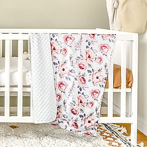 Baby Car Seat Cover & Blanket for Girls, Floral Infant Carseat Canopy, Double Layer Minky Blankets with Dotted Backing, Pink